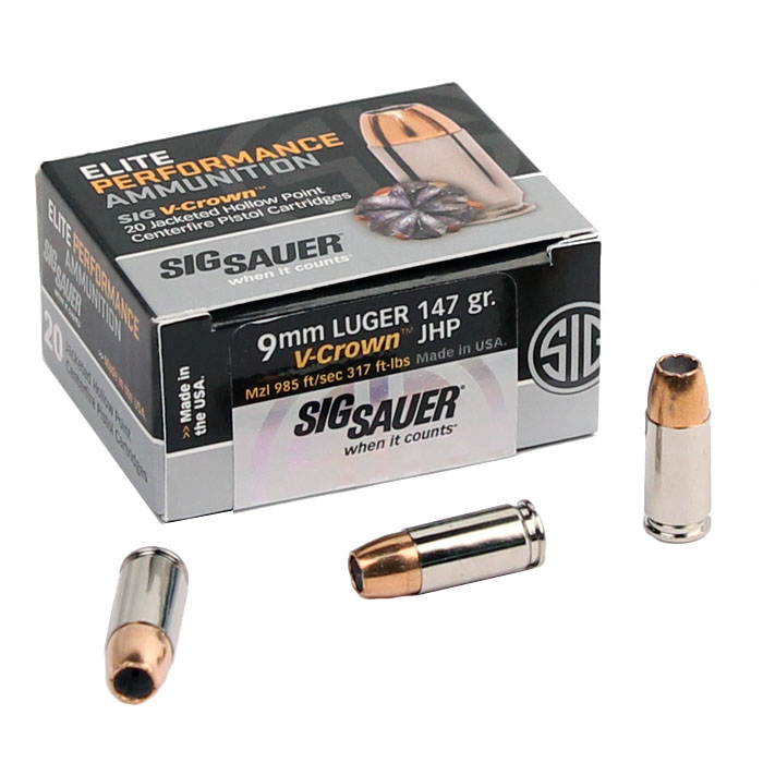 Sig Sauer 9mm 147 GR. Elite V-Crown JHP - 20RD - Top Gun Supply